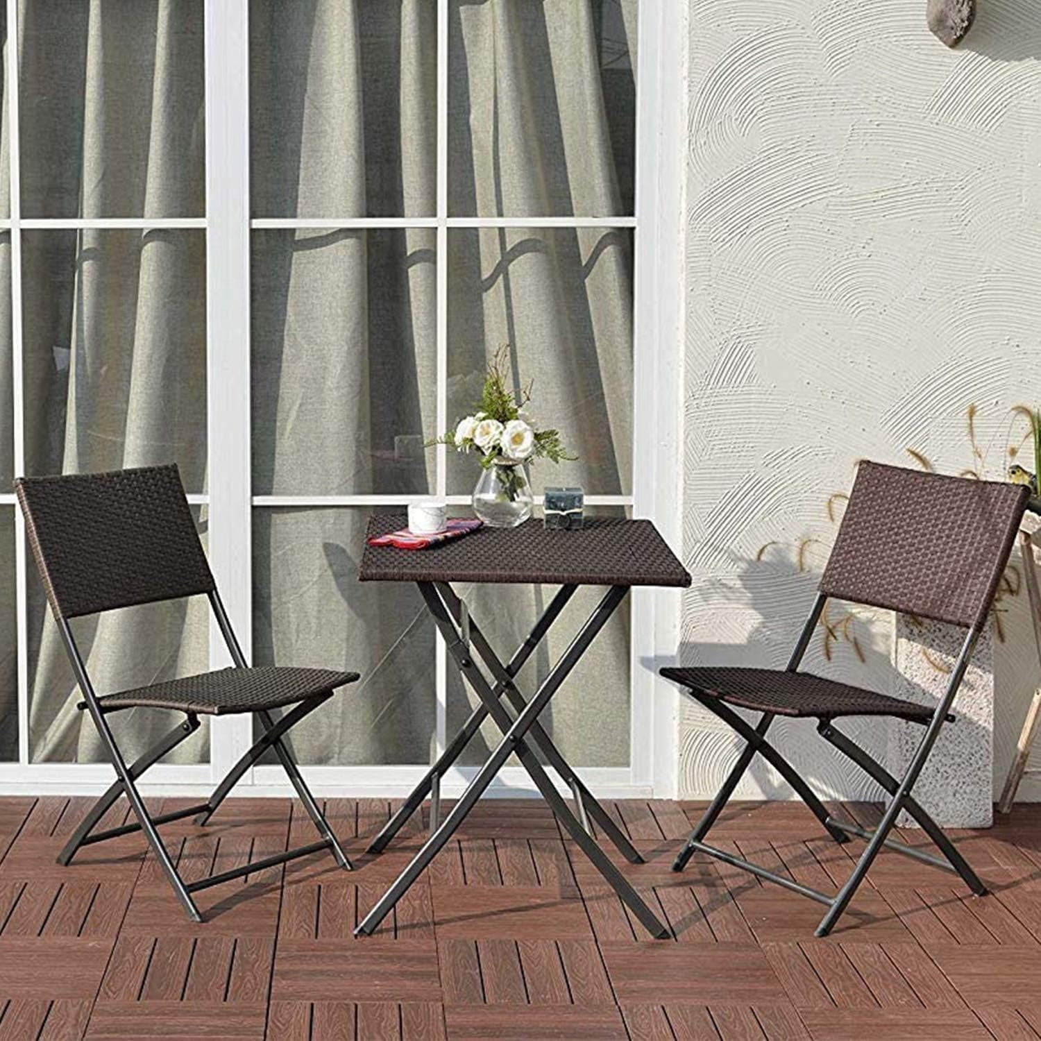 3 Piece Patio Furniture Sets, Folding Bistro Wicker Set, All Weather ...