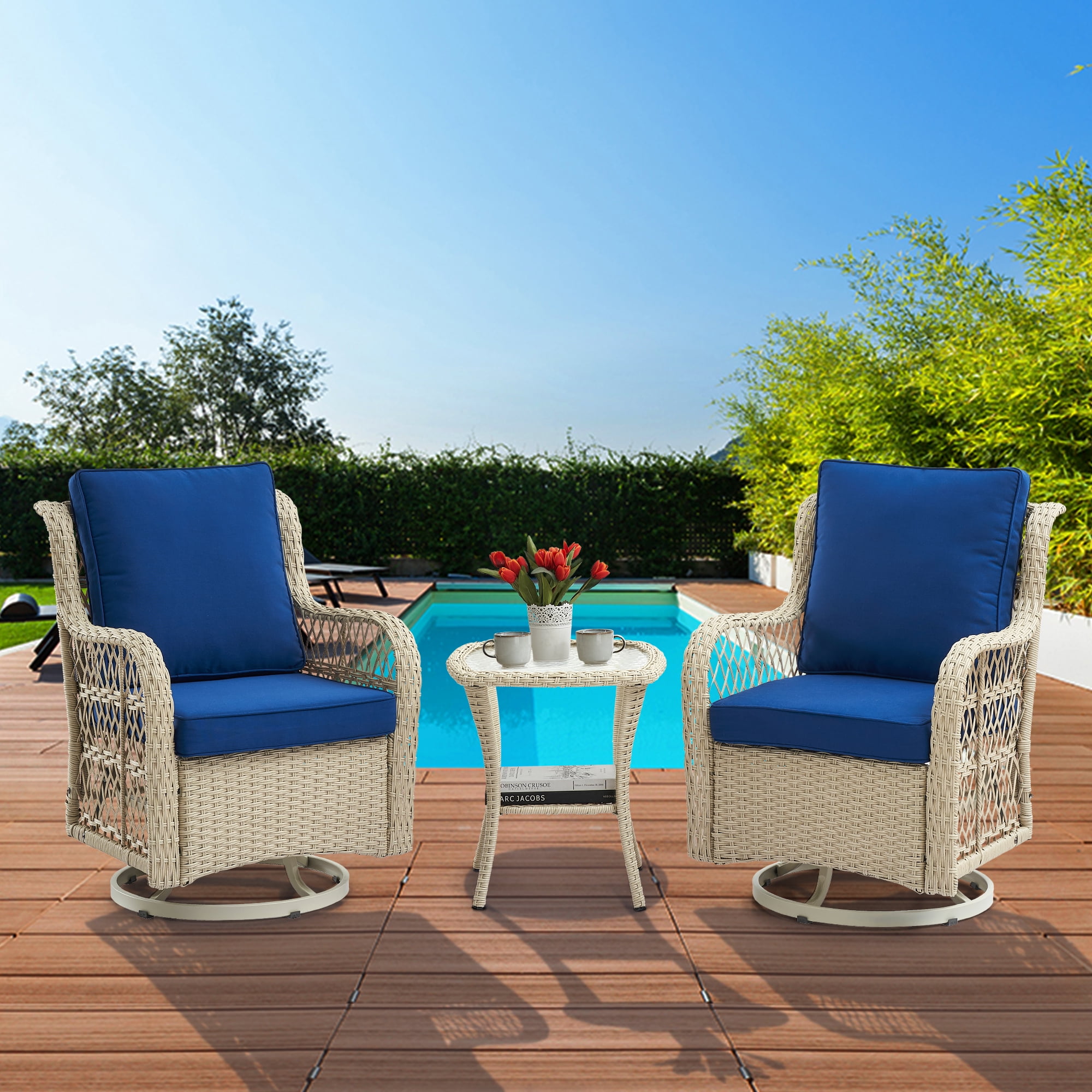 3 Piece Patio Furniture Sets Wicker Swivel Patio Chairs, Swivel Rocking ...