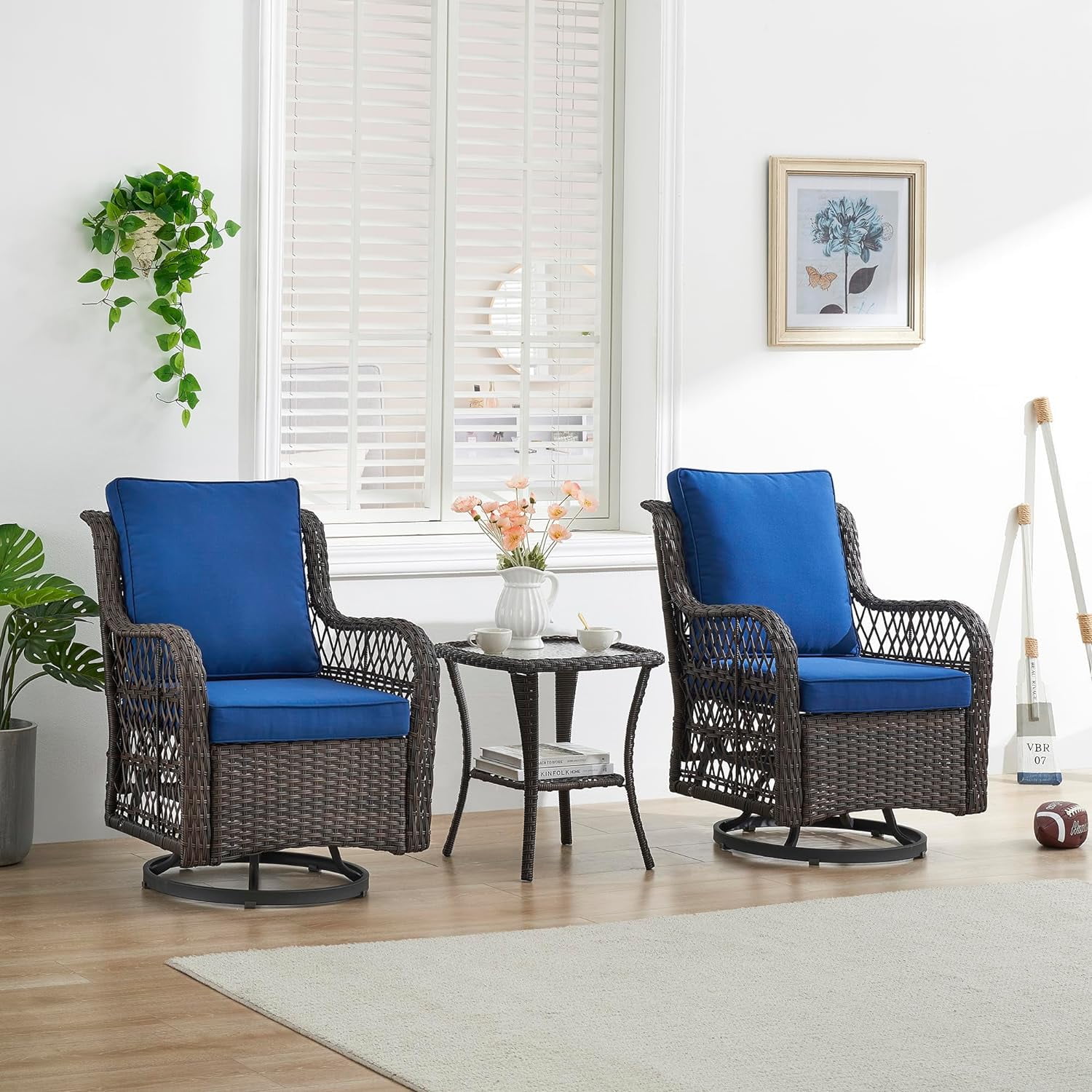 3 Piece Patio Furniture Sets Wicker Swivel Patio Chairs, Swivel Rocking ...