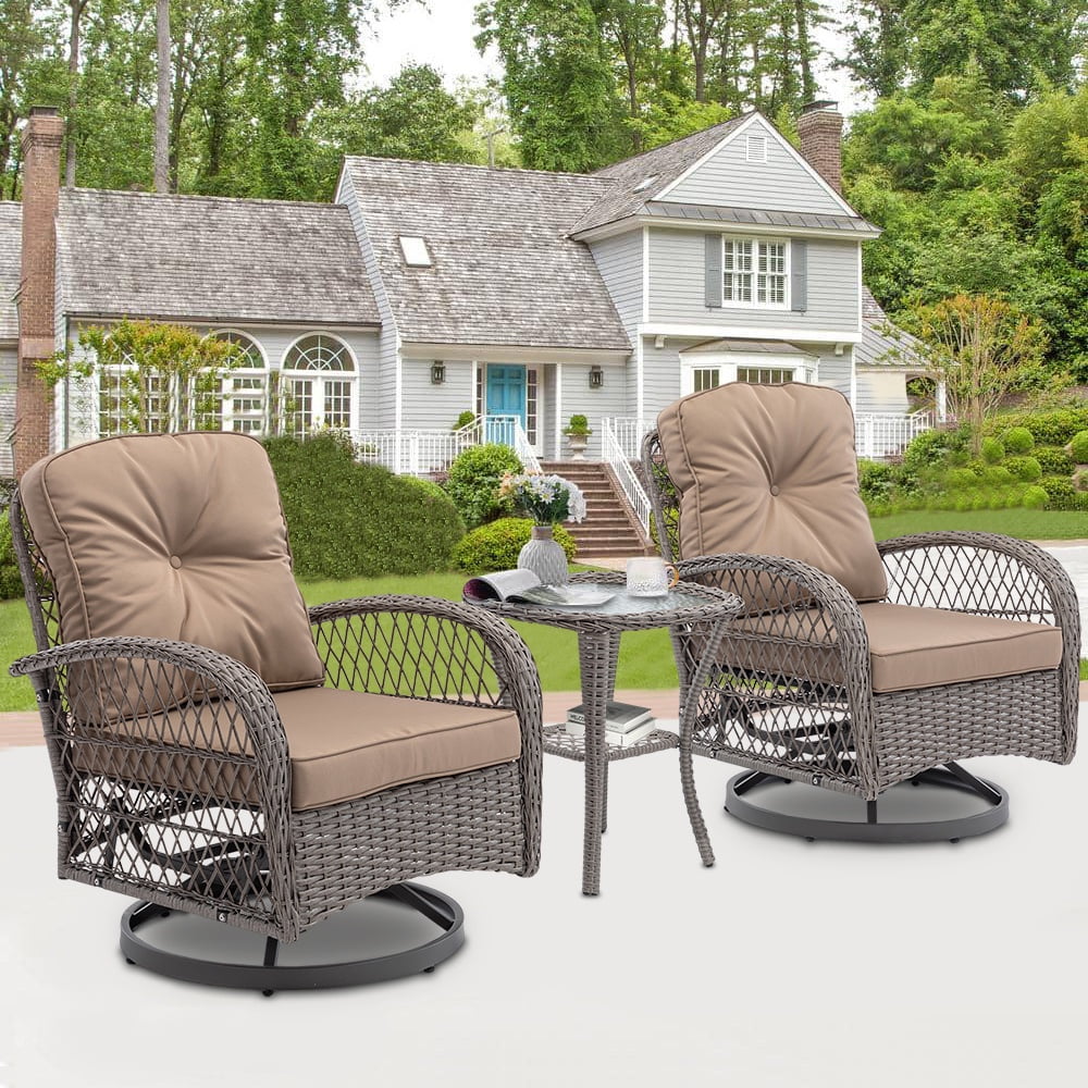 3 Piece Patio Bistro Set with Table and 360° Rocking Swivel Chairs ...