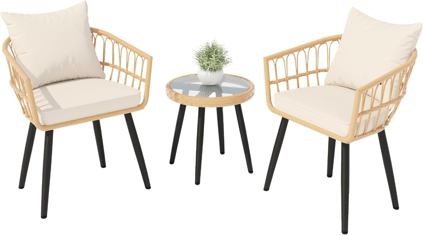 3 Piece Patio Porch Furniture Sets - Outdoor Wicker Chairs Bistro Set w ...