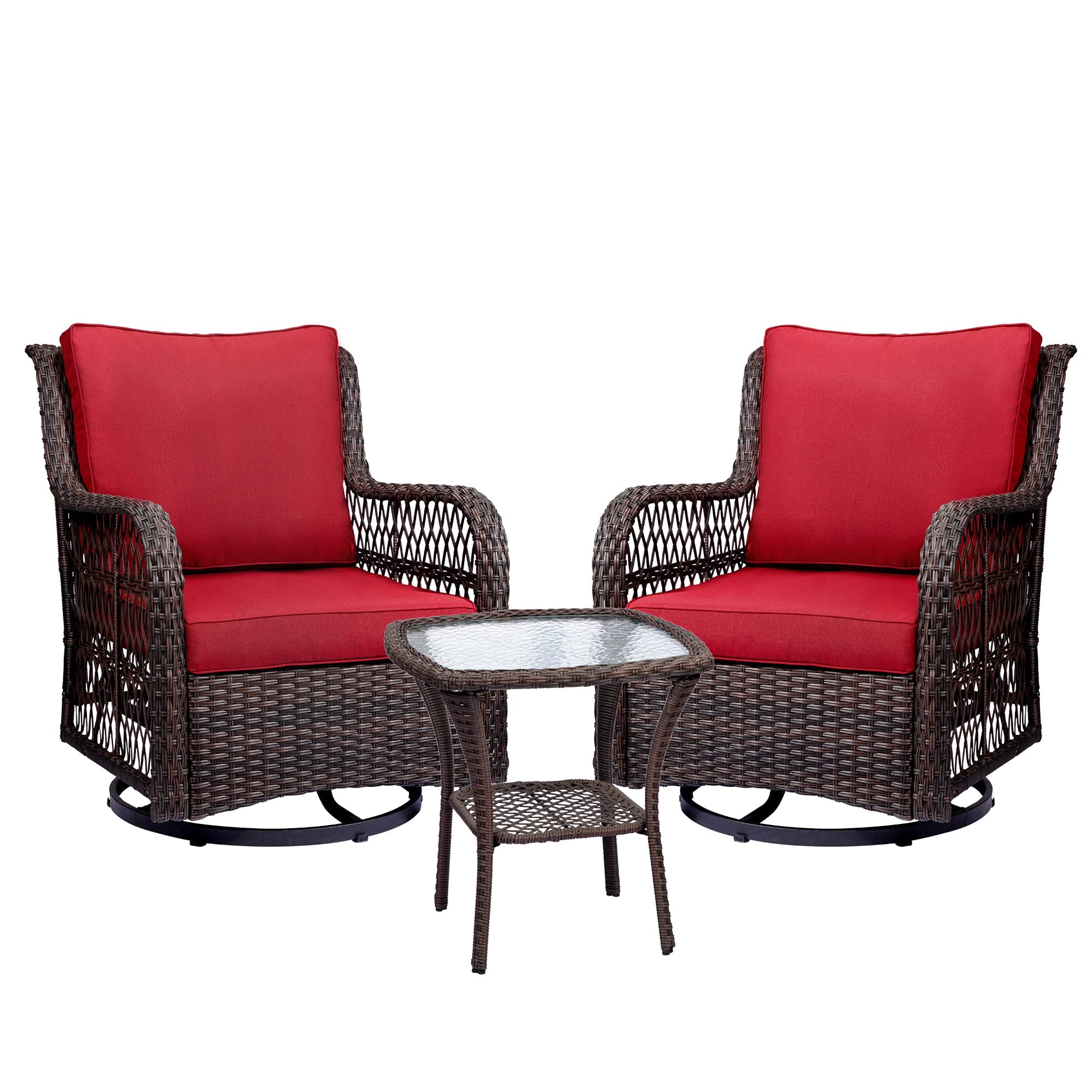 3 Piece Patio Rattan Bistro Set,Outdoor Wicker Conversation Furniture ...