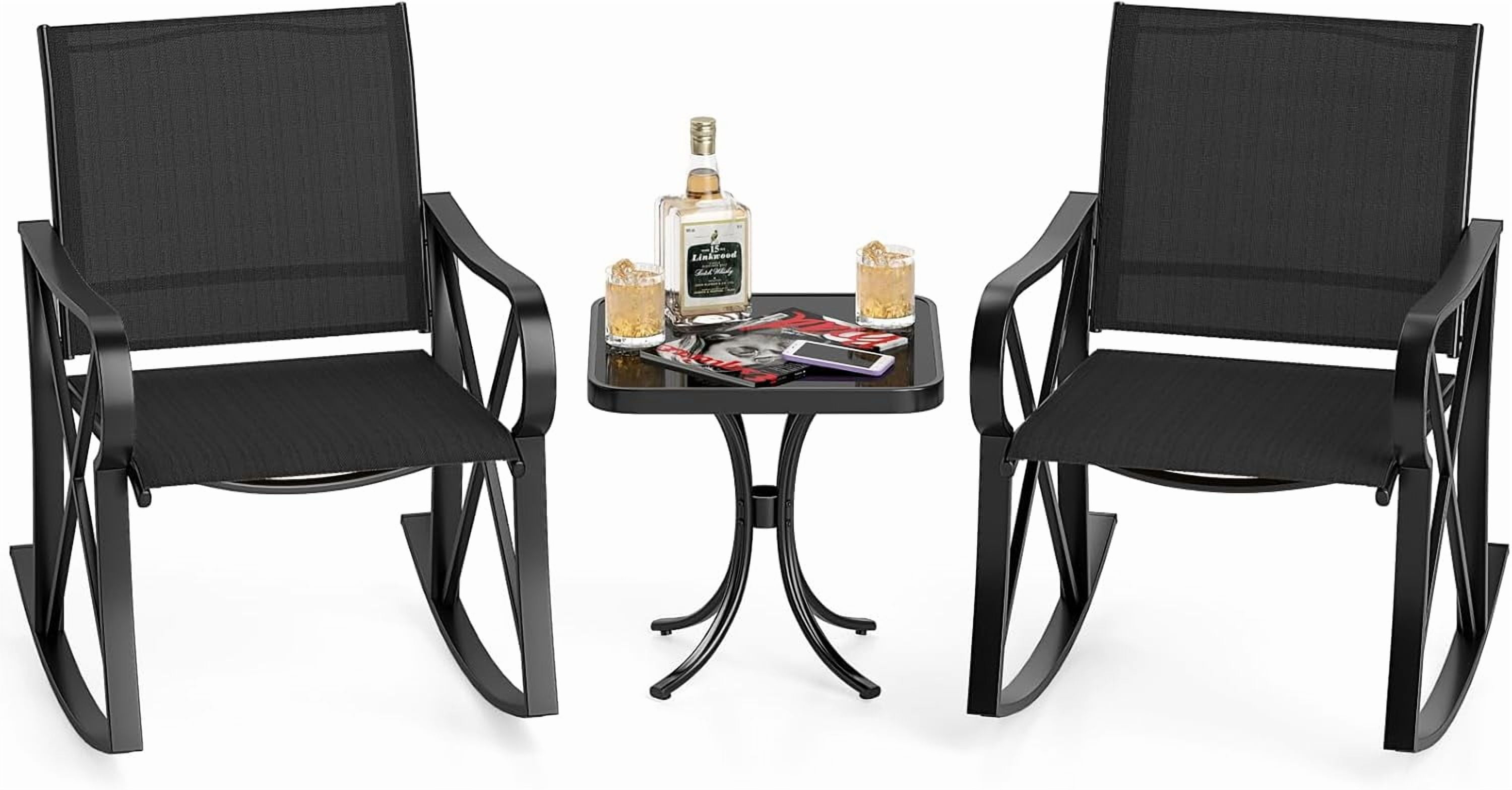 3-Piece Patio Rocking Bistro Set Rocker Chairs Set with Side Table ...
