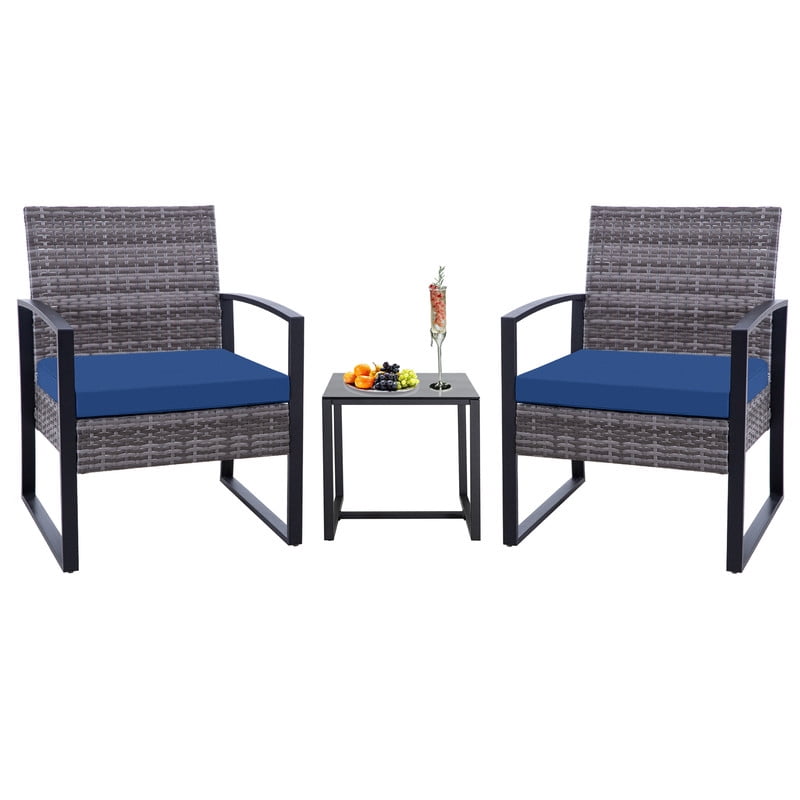 3 Piece Patio Set Chairs Bistro Set Rattan Conversation Set - Walmart.com