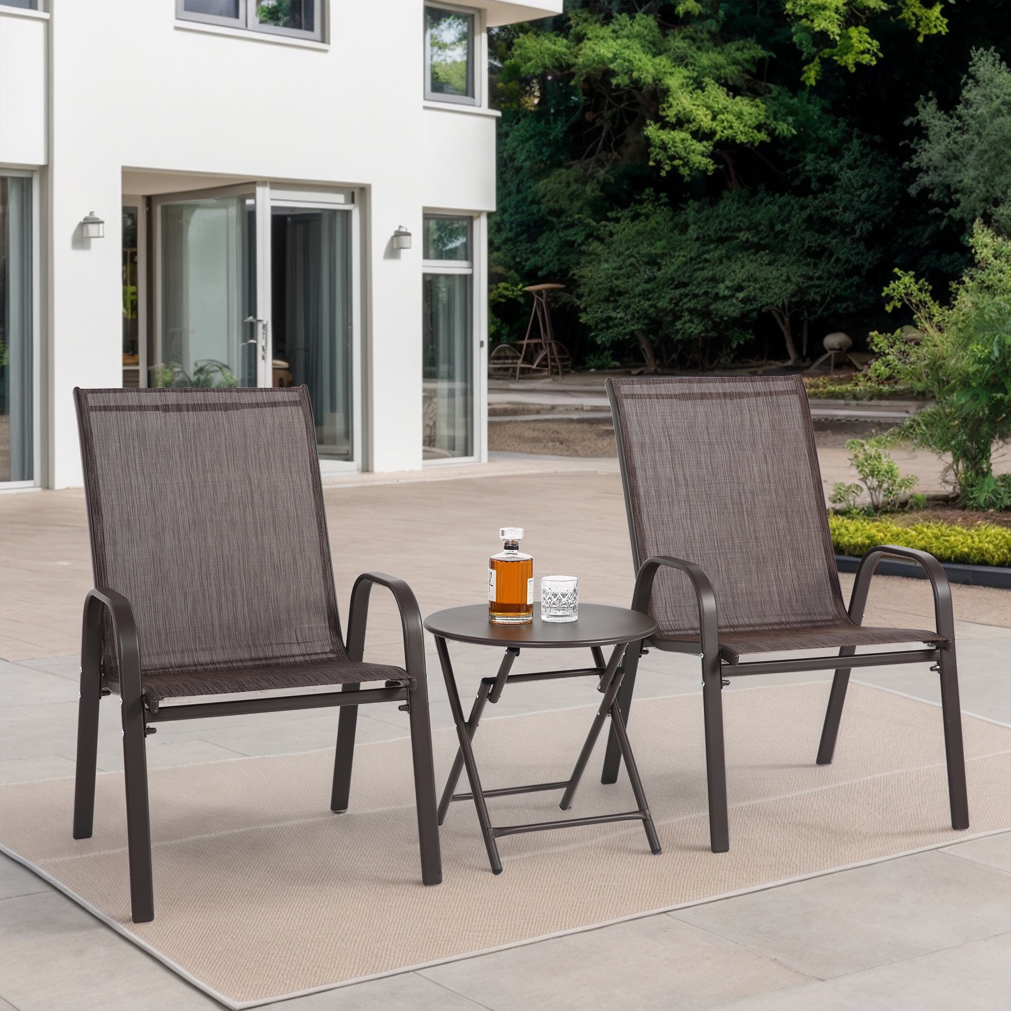 3-Piece Patio Set, Outdoor Camping Chairs with Breathable Textilene ...