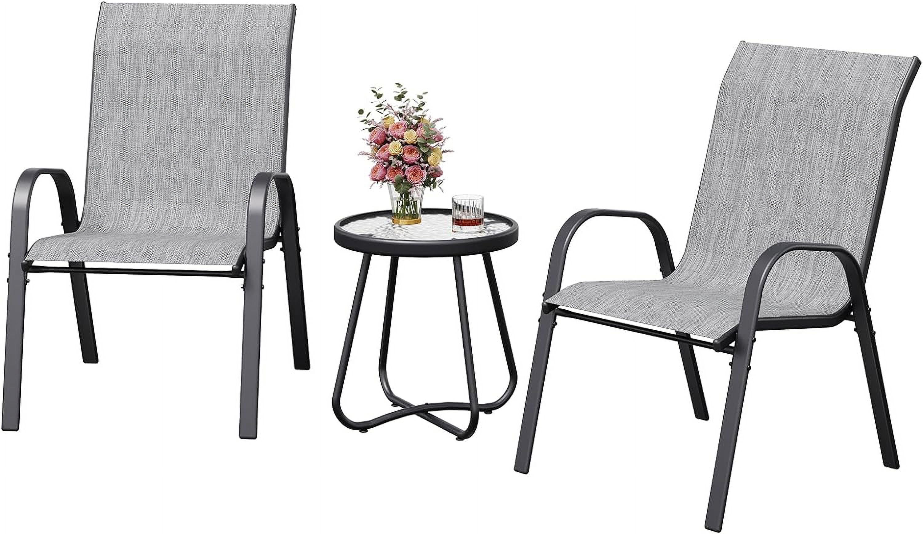 3 Piece Patio Set, Outdoor Stackable Dinging Chairs for All Weather ...