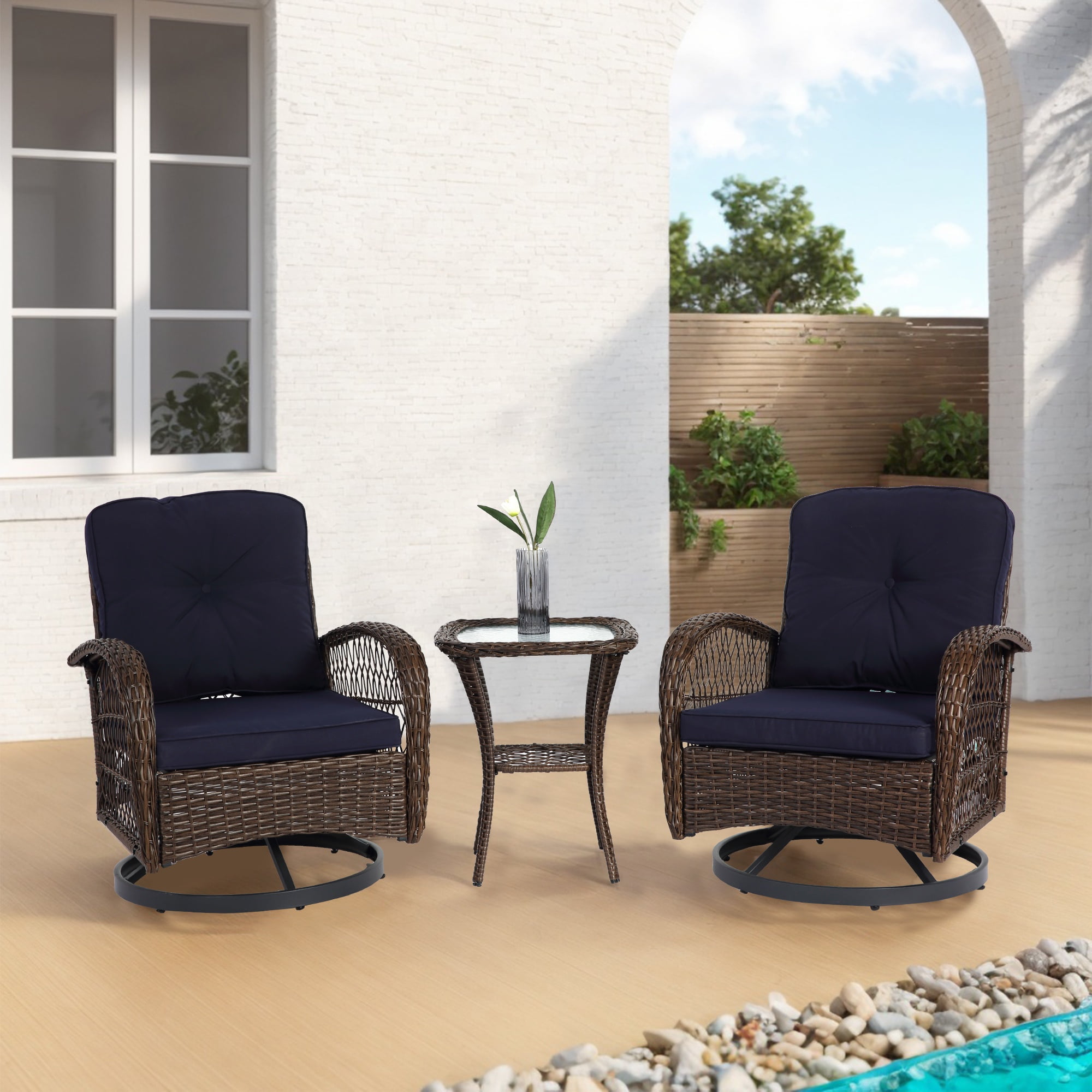 3 Piece Patio Swivel Rocker Chairs Set, 2 360-Degree Swivel Rocking ...