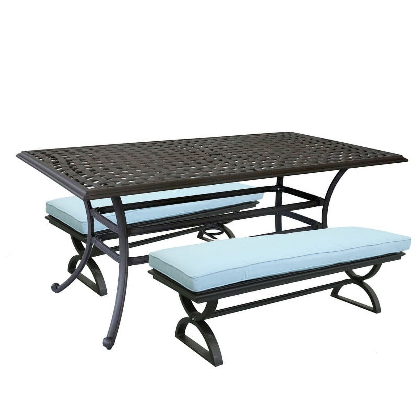3-Piece Patio Table Chair Set, Rectangle Table with 2 Padded Benches ...