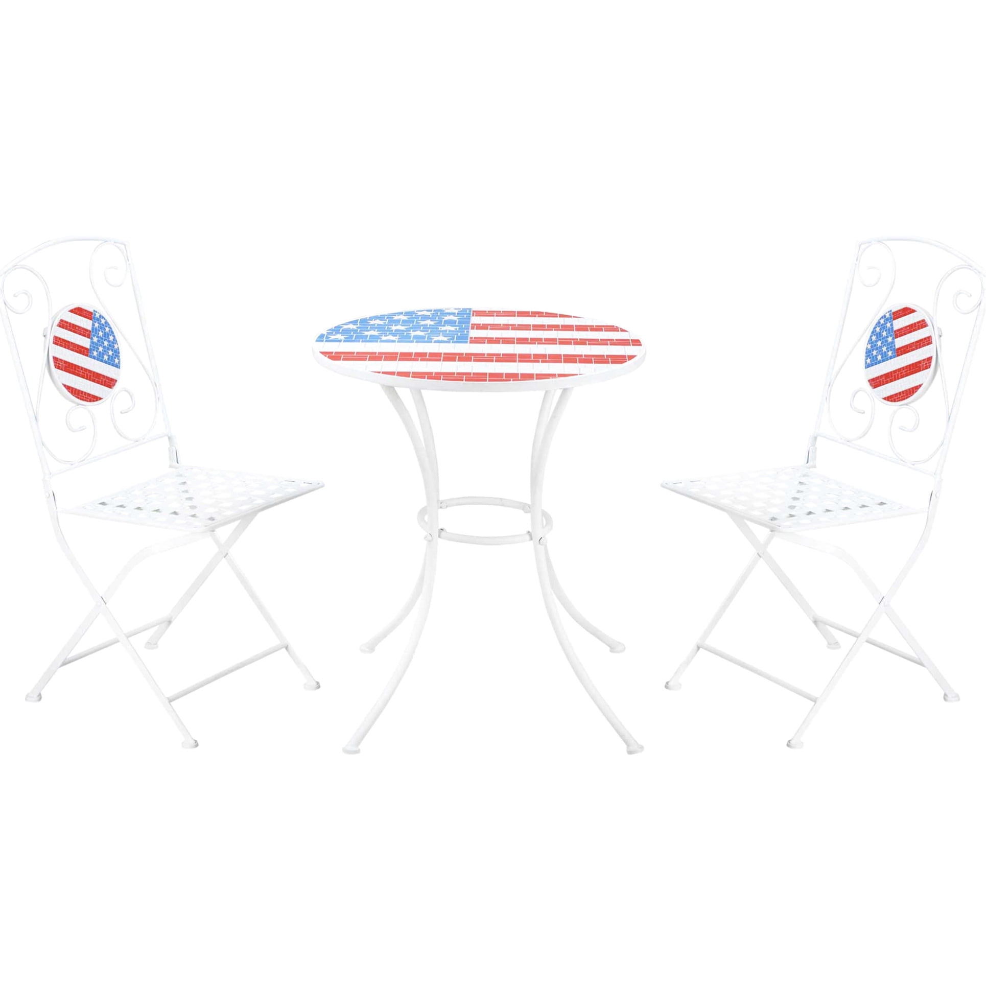 3 Piece Patio With Mosaic Table And Portable Folding Chairs For ...