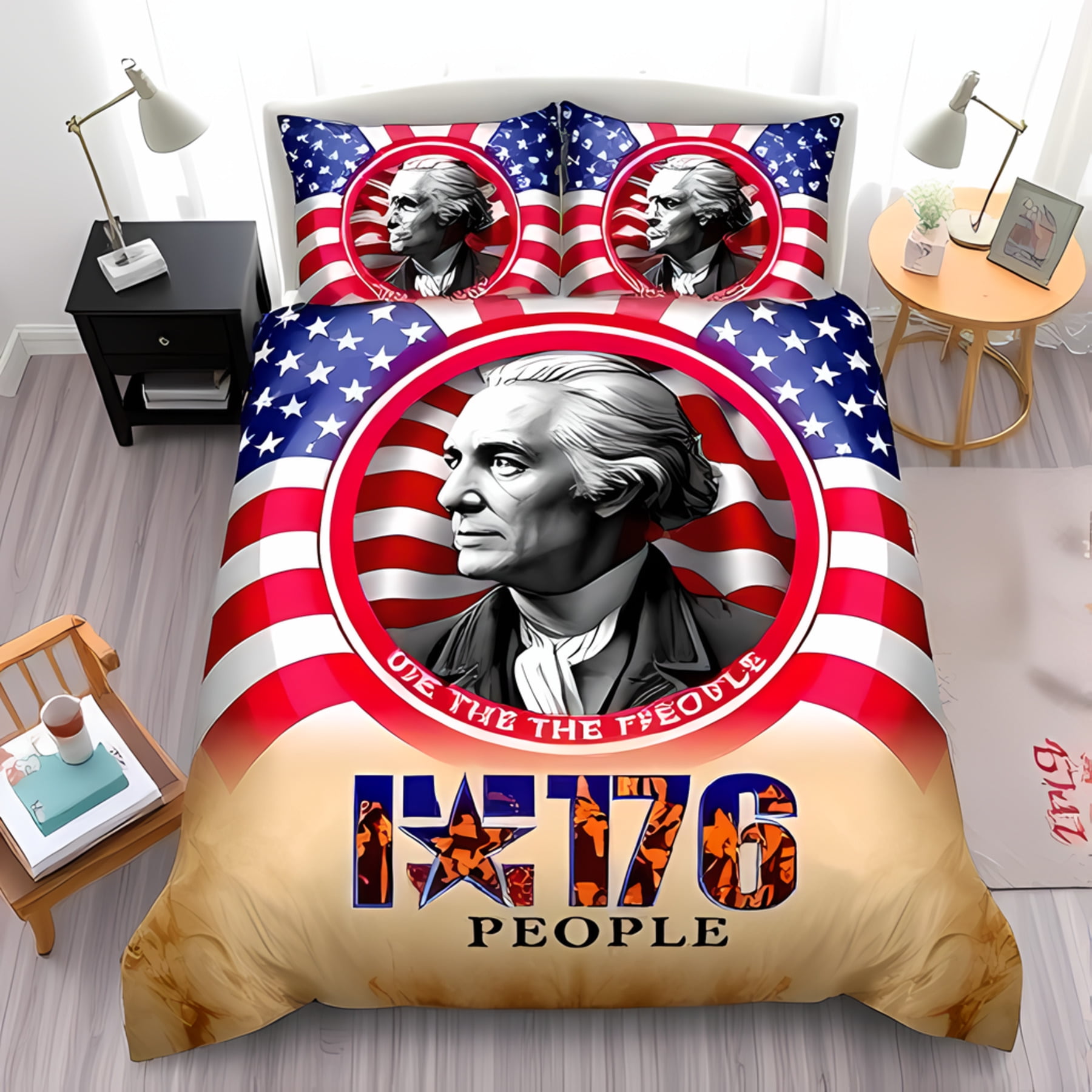 3-Piece Patriotic Duvet Cover Set with Red and White Stripes Blue ...