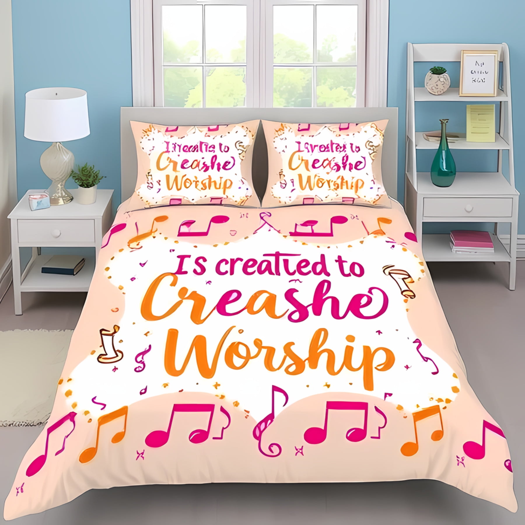 3-Piece Peach Duvet Cover Set with Bold " I's Created to Creashe ...