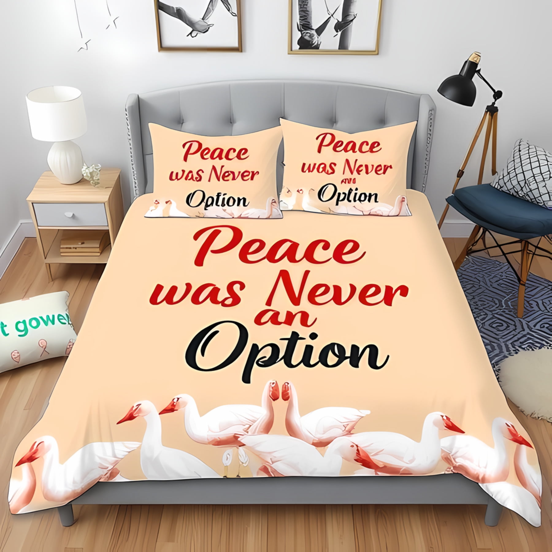 3-Piece Peach Geese Duvet Cover Set with Matching Pillows - "Peace was ...