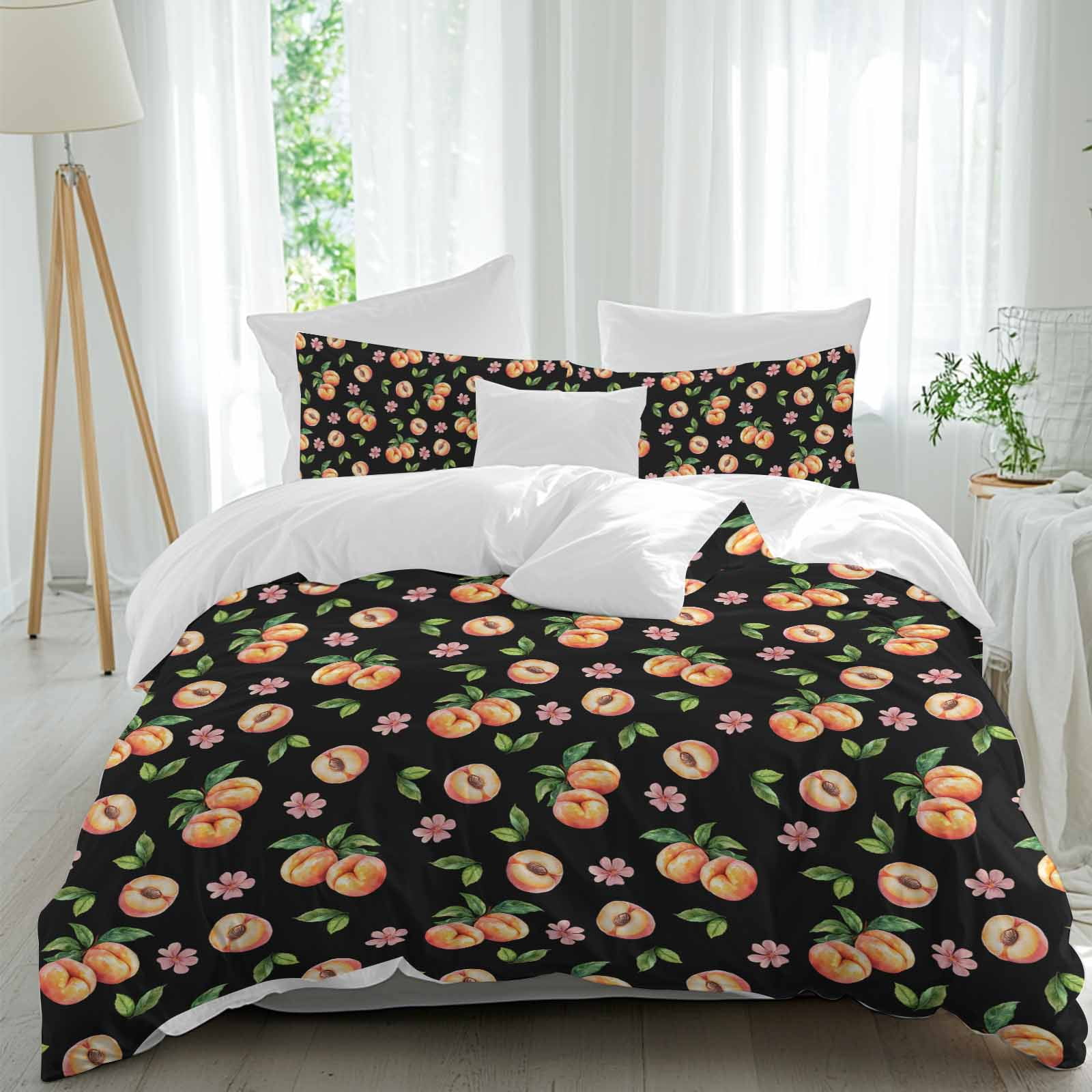 3 Piece Peaches Duvet Cover Set Full Size,Microfiber Comforter/Quilt ...