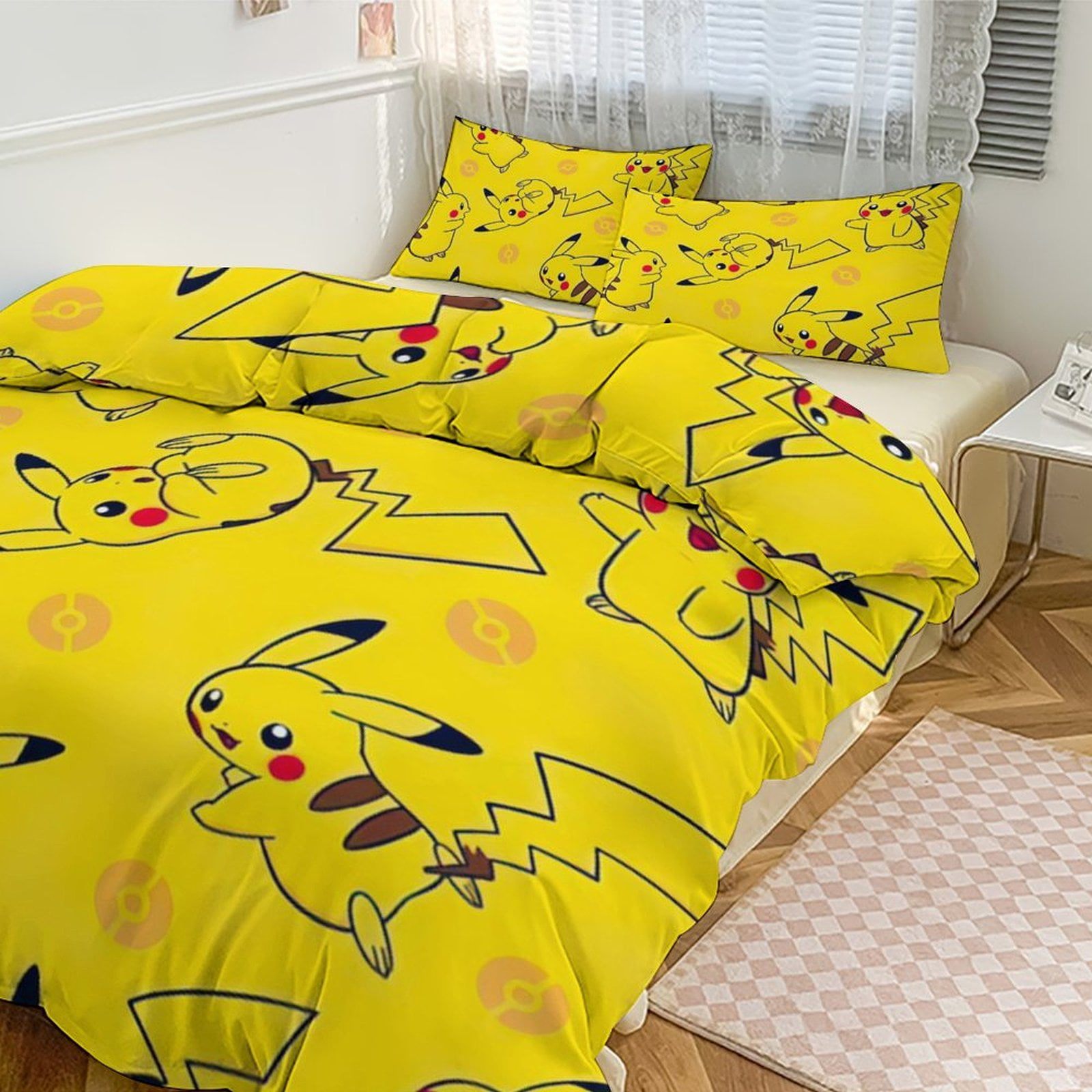 3 Piece Pikachu Bedding Set, Cute Soft Cozy Duvet Cover Set with ...