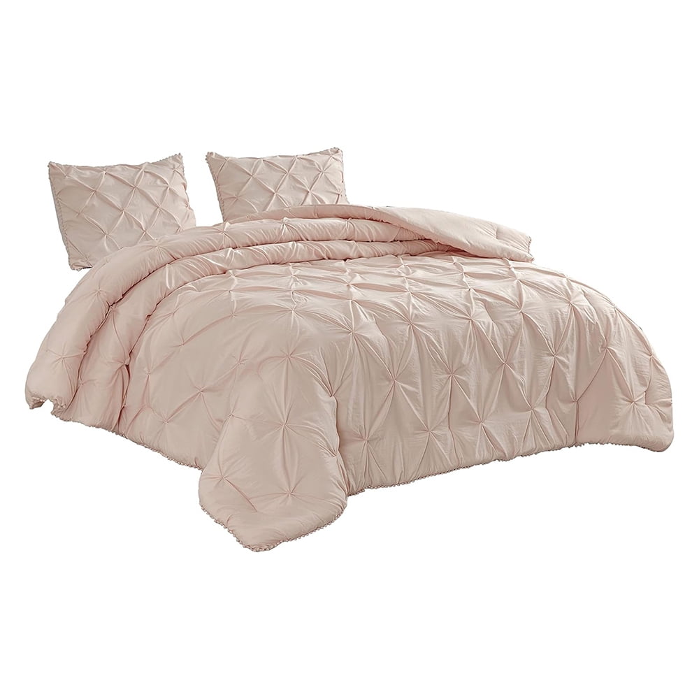 3-Piece Pinch Pleat Down Comforter Set, Soft Washed Microfiber Ball ...