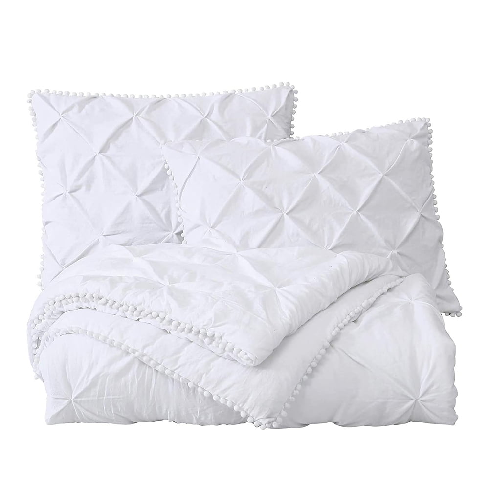 3-Piece Pinch Pleat Down Comforter Set, Soft Washed Microfiber Ball ...