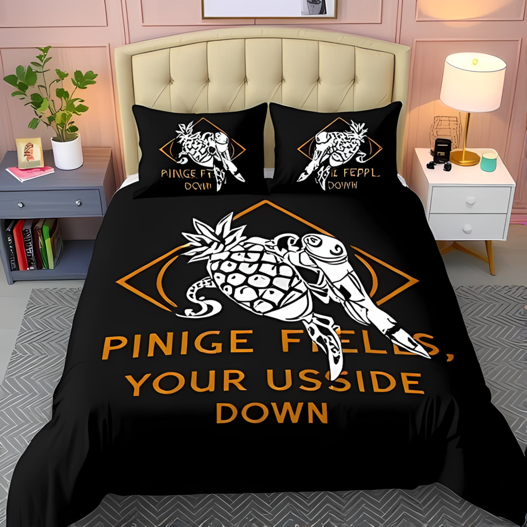 3-Piece Pineapple & Duvet Cover Set with Orange Text - Fun Tropical ...