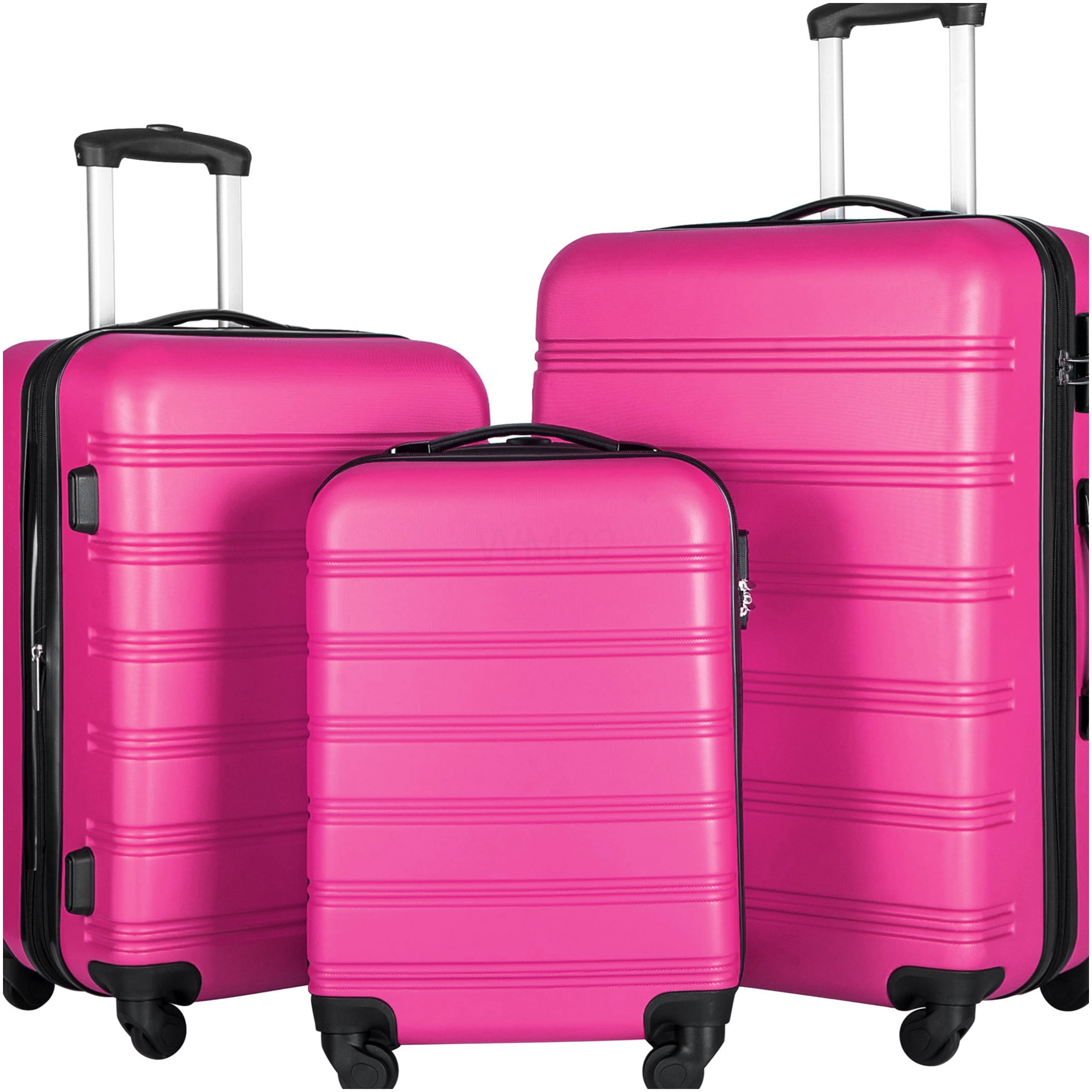 3 Piece Pink ABS Hardside Luggage Set with TSA Lock, 360° Spinner ...
