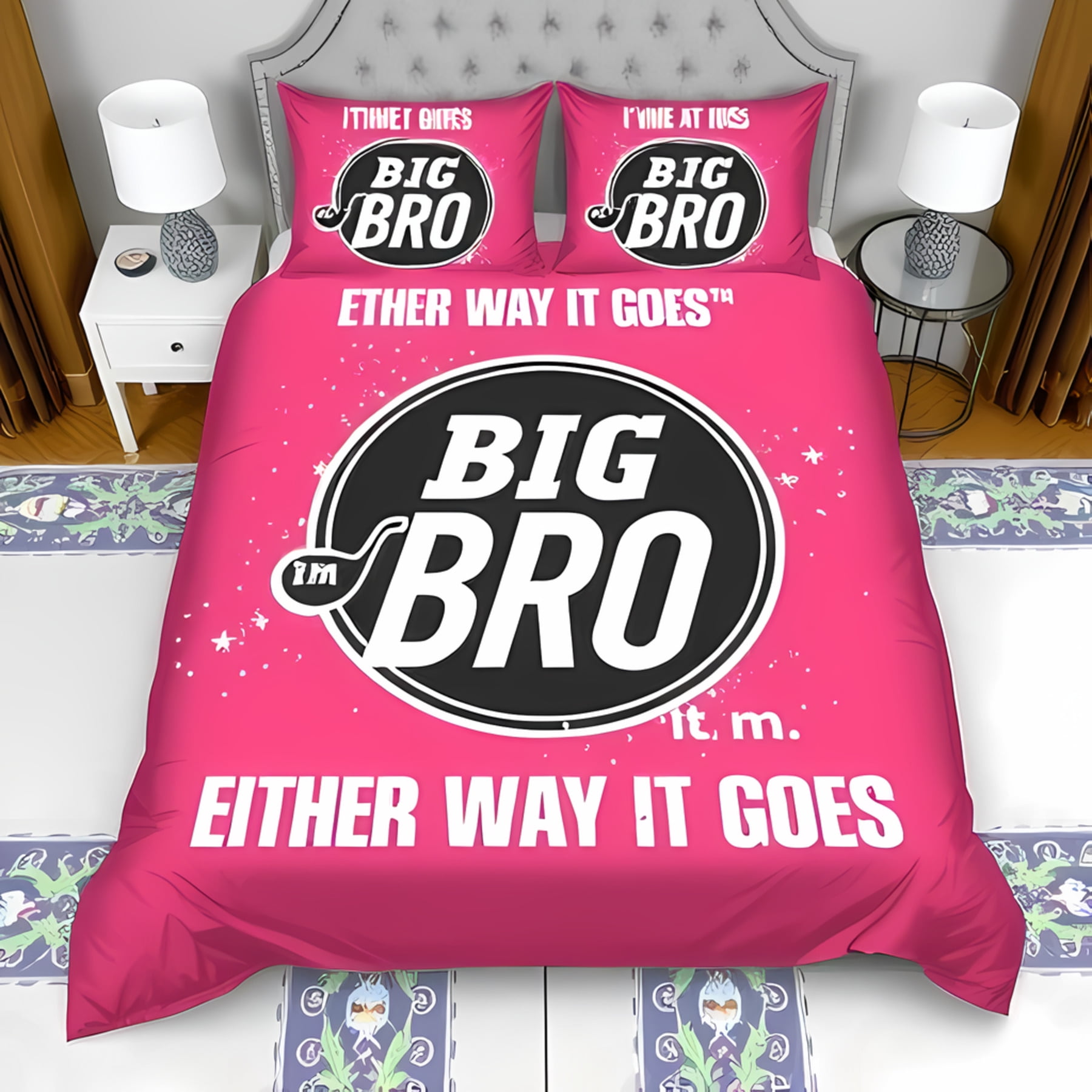 3-Piece Pink Duvet Cover Set for Big Brothers - Bold 'BIG BRO' Text ...