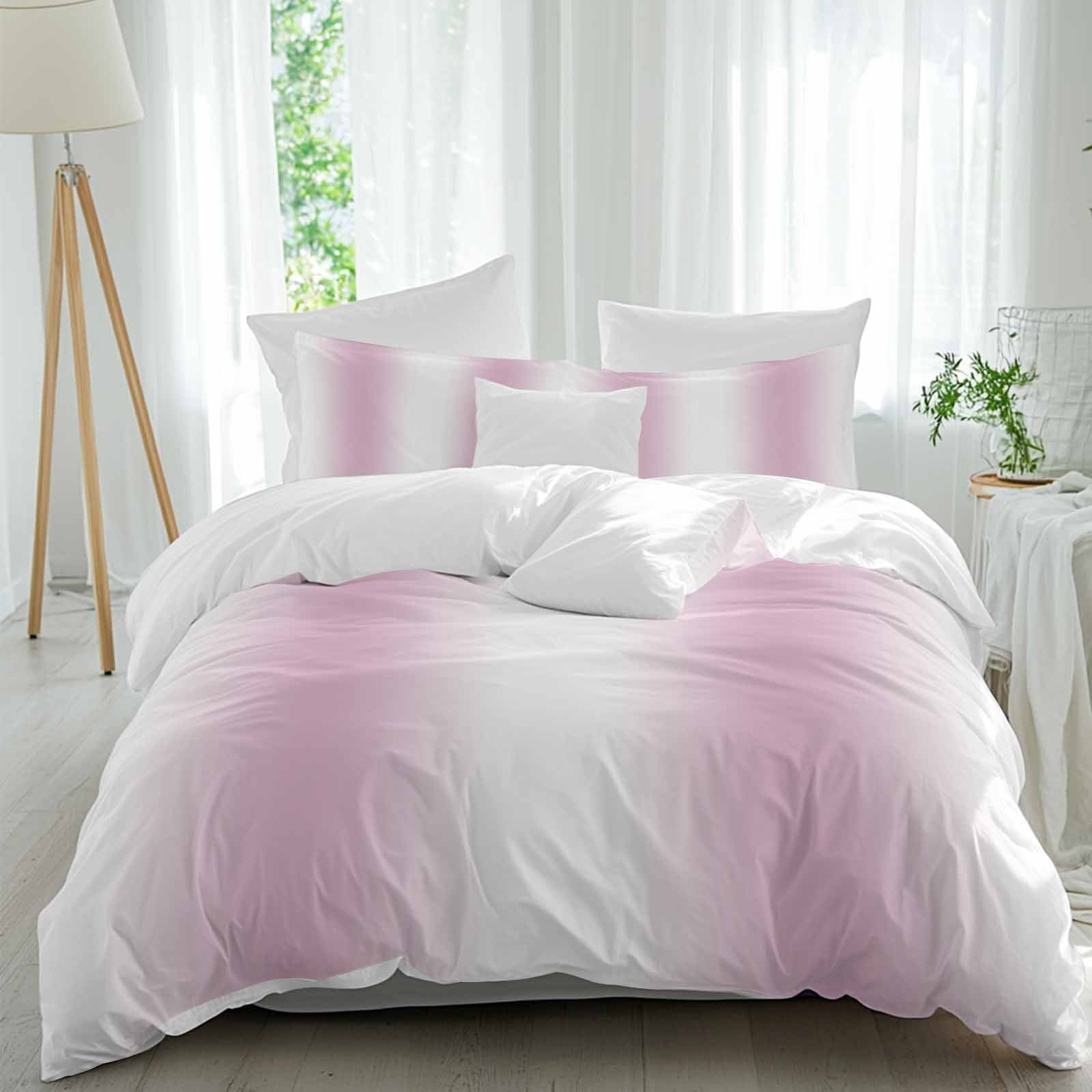 3 Piece Pink White Ombre Duvet Cover Set Queen Size,Microfiber ...