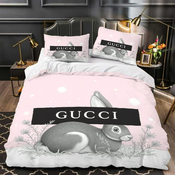3-Piece Pink & White Rabbit Duvet Cover Set Matching Pillowcases ...