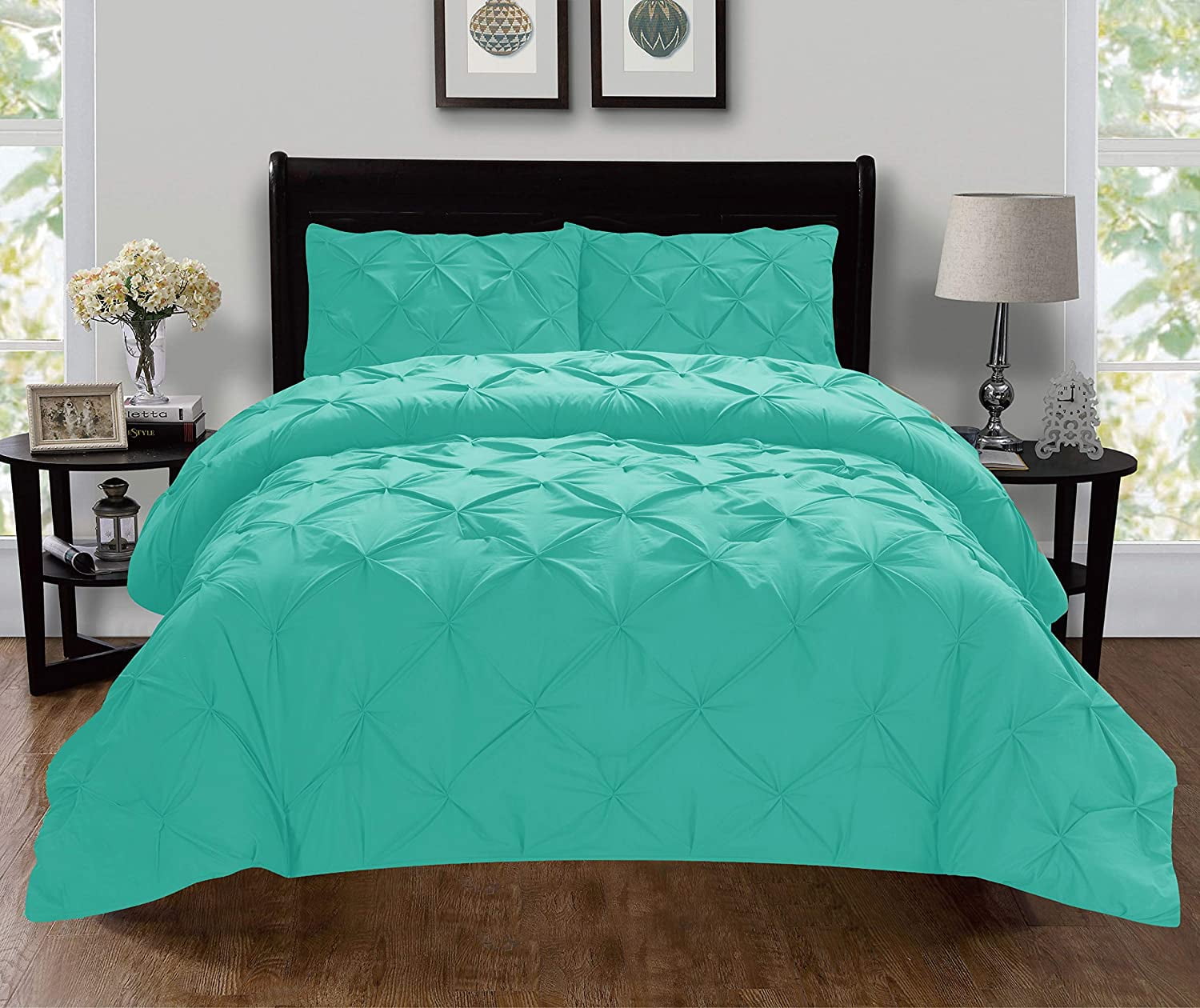 Elegant Comfort Queen Size 3-Piece Pintuck Duvet Cover Set Turquoise ...