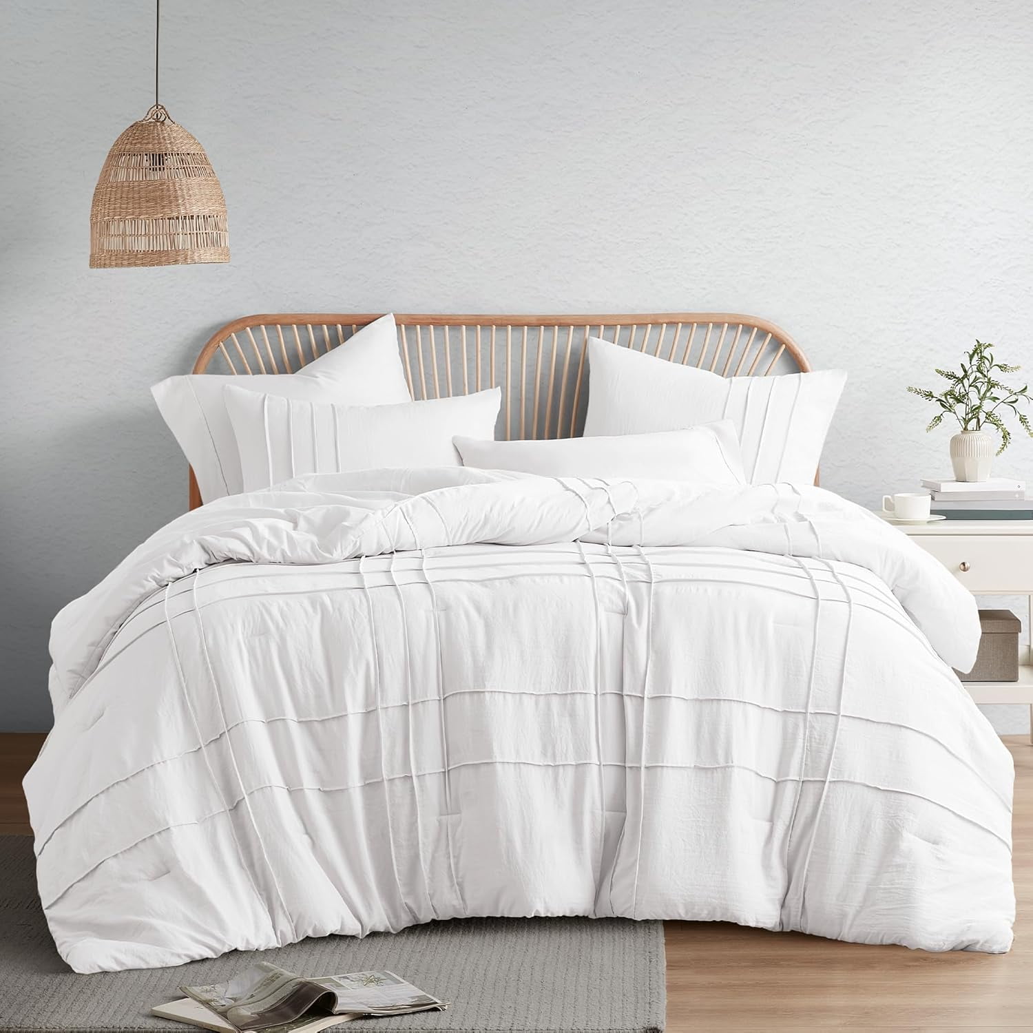 3-Piece Pintuck Pleated Comforter Set - All Season Lightweight Bedding ...