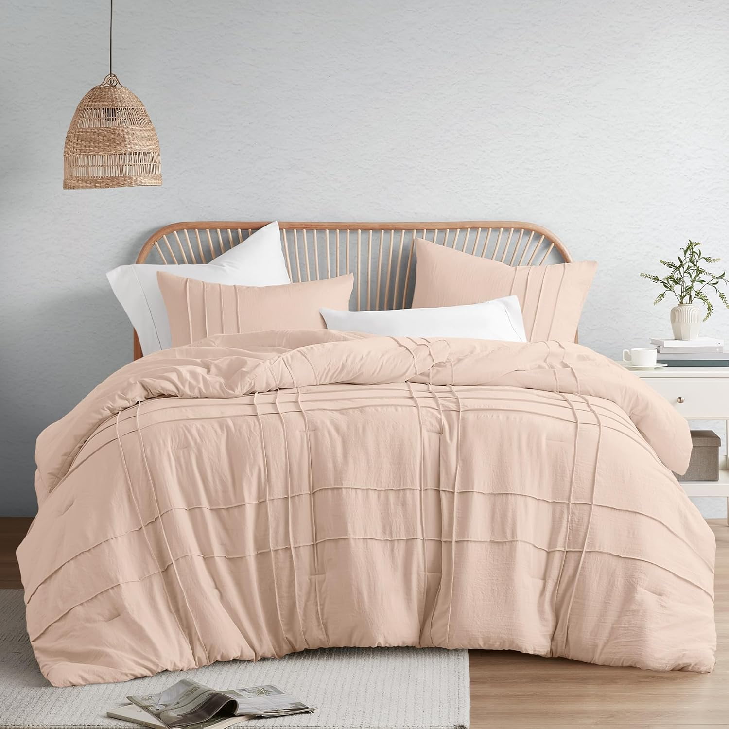 3-Piece Pintuck Pleated Comforter Set - All Season Lightweight Bedding ...