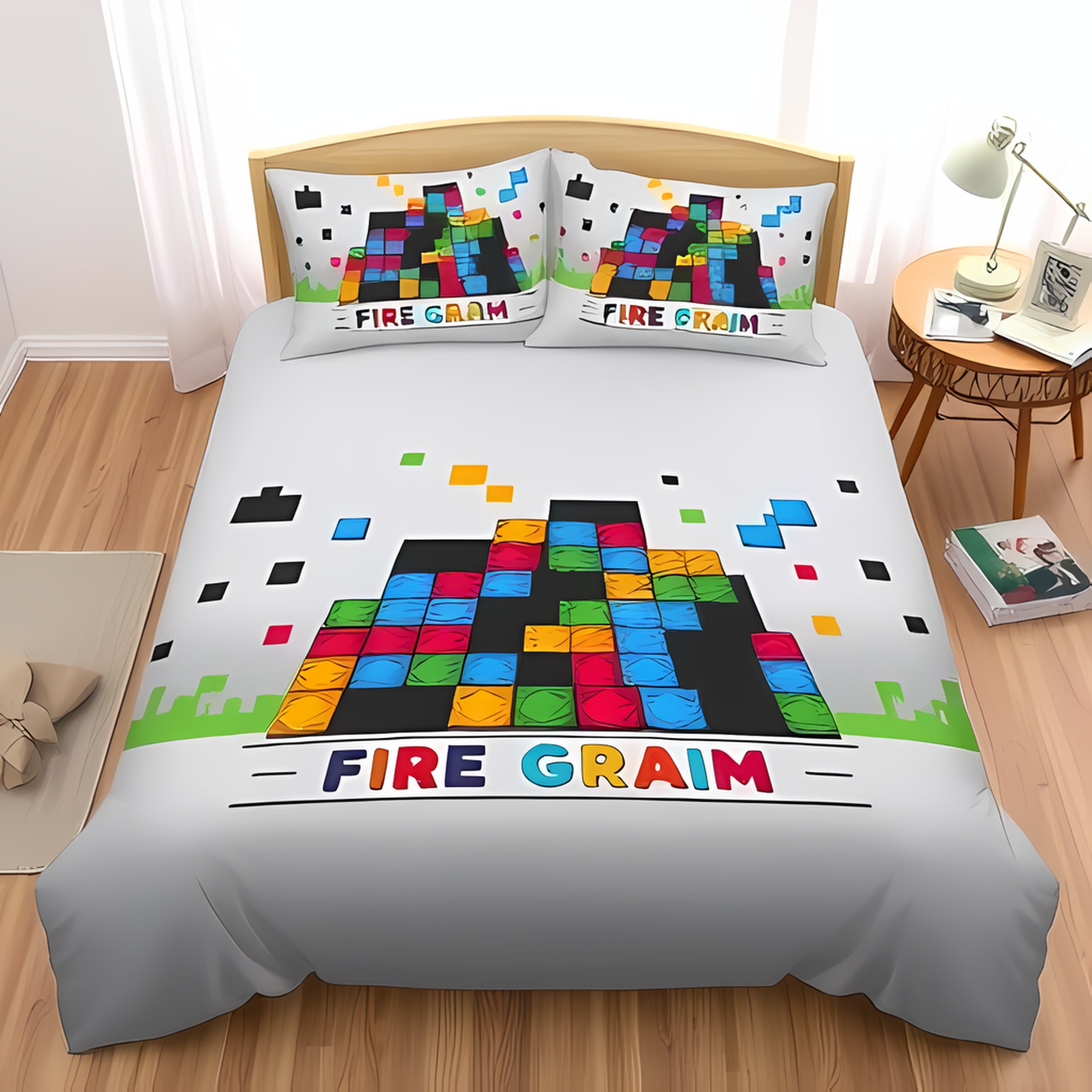 3-Piece Pixelated Duvet Cover & Pillowcase Set - Colorful Game Design ...