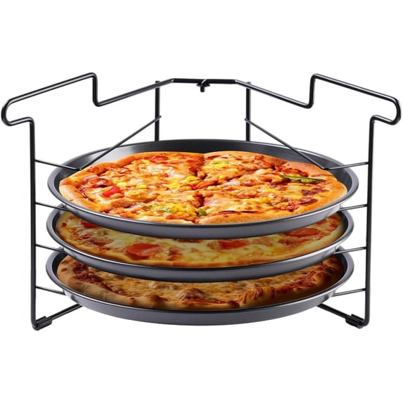 3-Piece Pizza Pan Set With Foldable Rack For Oven, 11.4-Inch Non-Stick ...