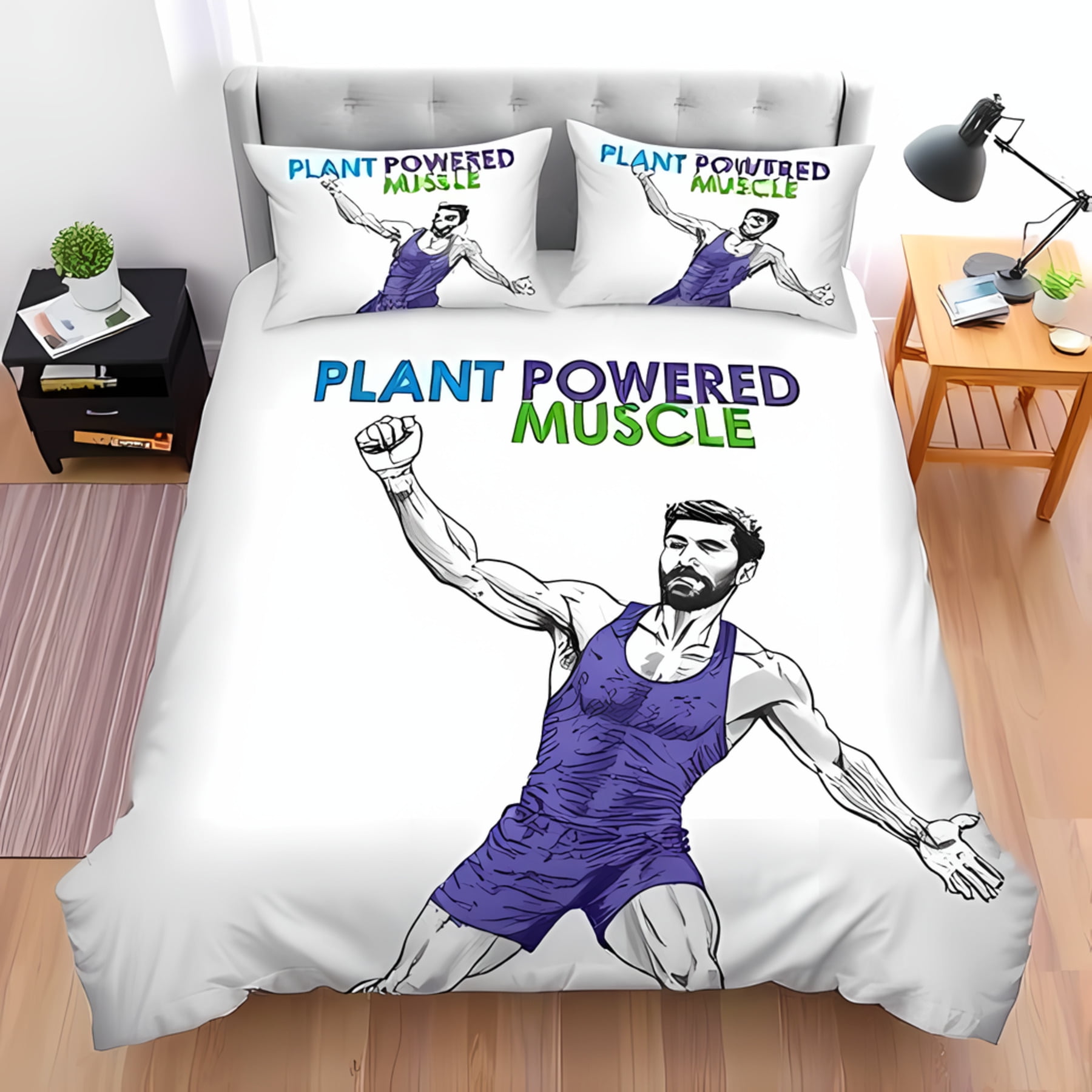 3-Piece Plant Powered Muscle Duvet Cover Set - Bold Graphic Design with ...