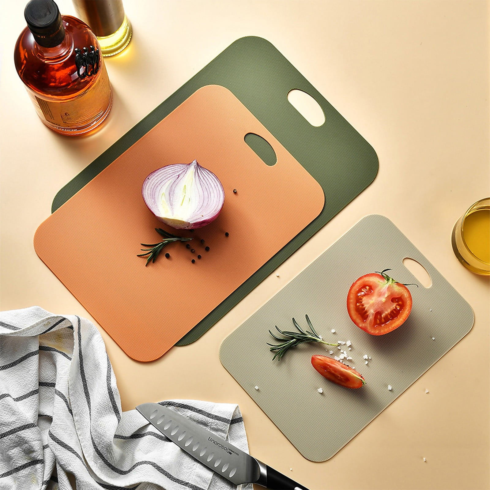 3-Piece Plastic Cutting Board Set with Reversible Double-Sided Design ...