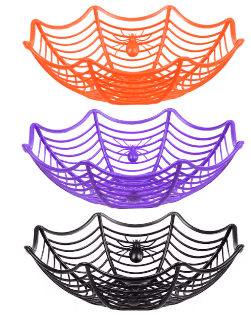 3 Piece Plastic Halloween Web-Shaped Spider Baskets - Perfect for Candy ...
