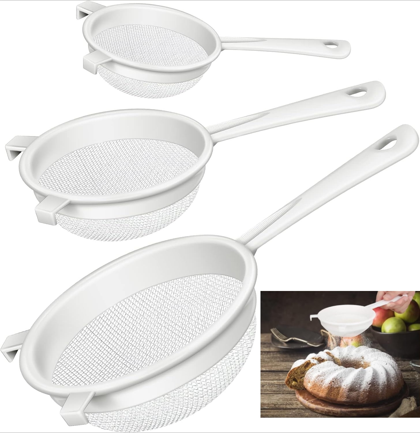 3-Piece Plastic Nylon Mesh Strainer Set with Double Ear Handles, Fine ...