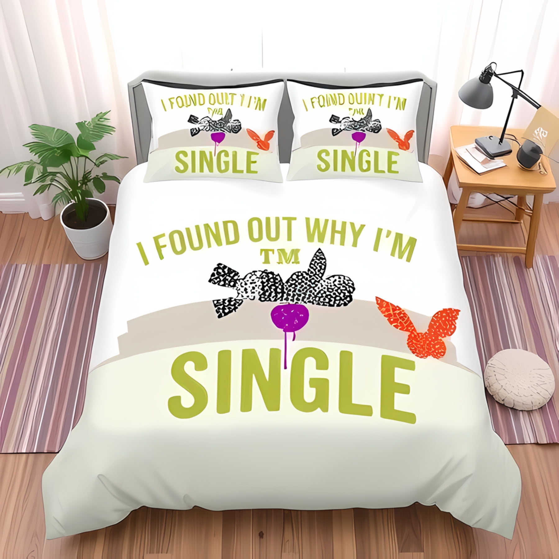 3-Piece Playful Duvet Cover Set - "I FOUND OUT WHY I'M SINGLE" with ...