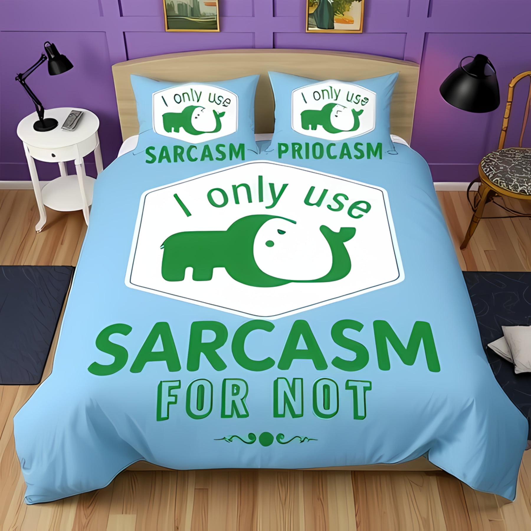 3-Piece Playful Duvet Cover Set with Elephant Design & Quotes - Light ...