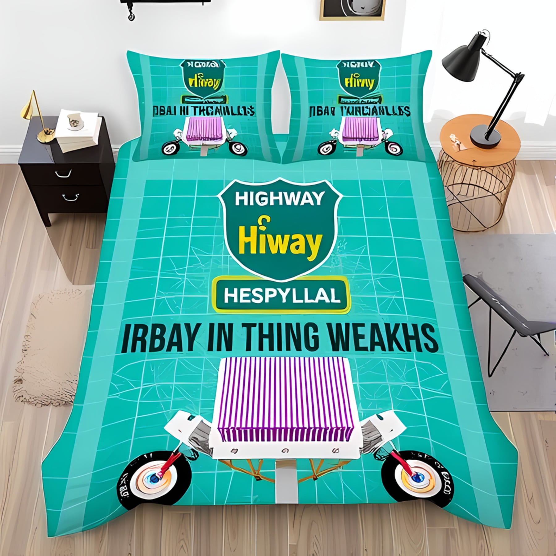 3-Piece Playful Roadside Sign Inspired Duvet Cover Set - Bright with ...