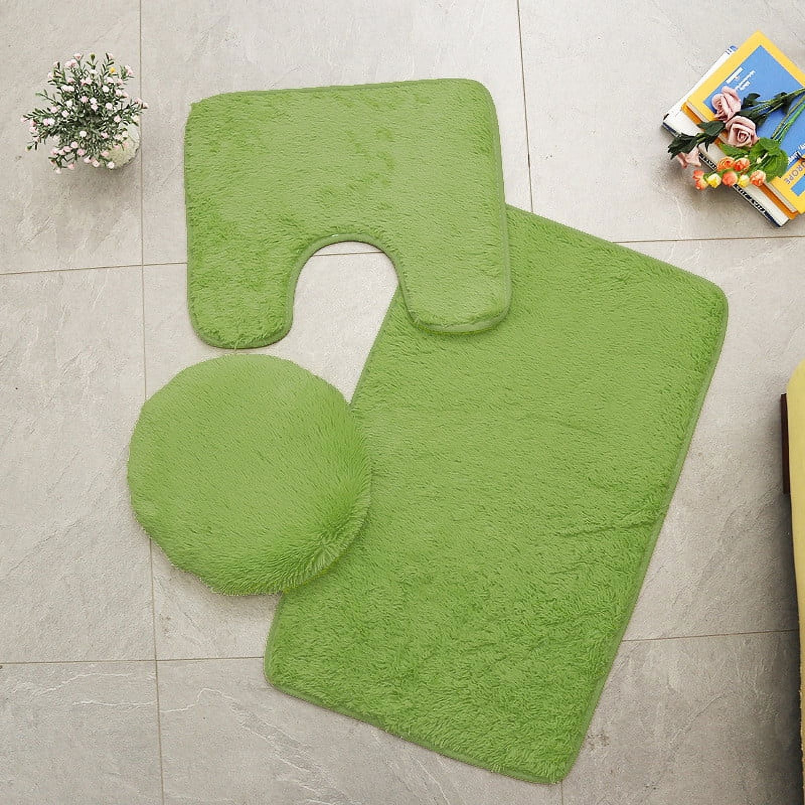 3-Piece Plush Bath Rug Set, Super Absorbent Non-Slip Bathroom Mat ...