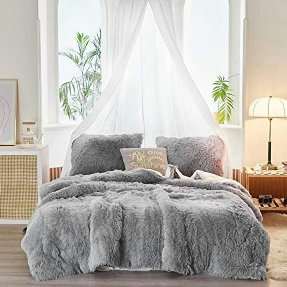 3-Piece Plush Shaggy Comforter Set, King Size Luxury Faux Fur Sherpa ...