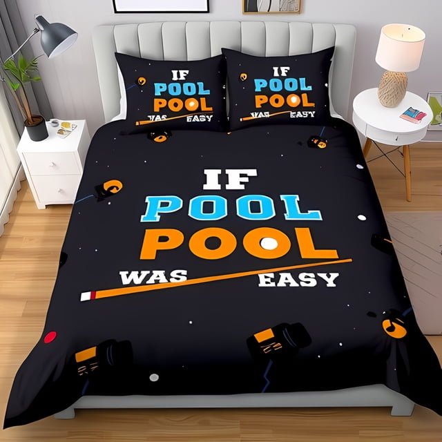 3-Piece Pool Themed Duvet Cover Set - Fun & Playful Bedding with Cues ...