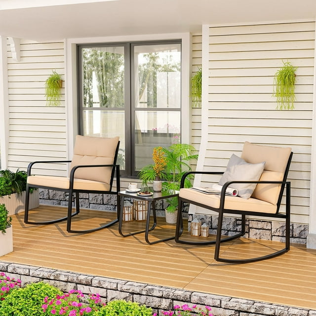 Lofka 3-Piece Rockers Outdoor Seating Set, Patio Wicker Chairs with ...
