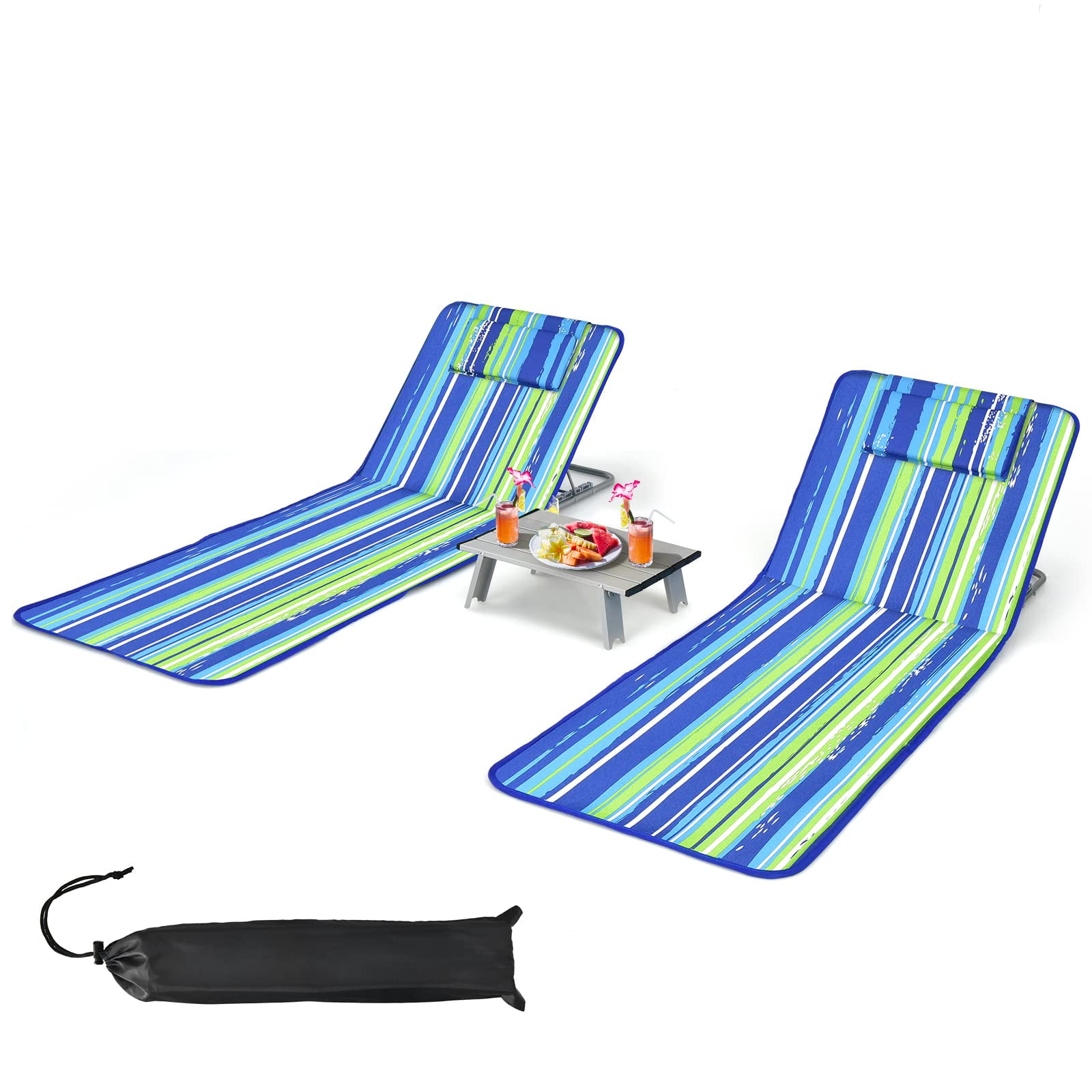 3-Piece Portable Beach Chairs Set for Adults, Lightweight Folding Lawn ...