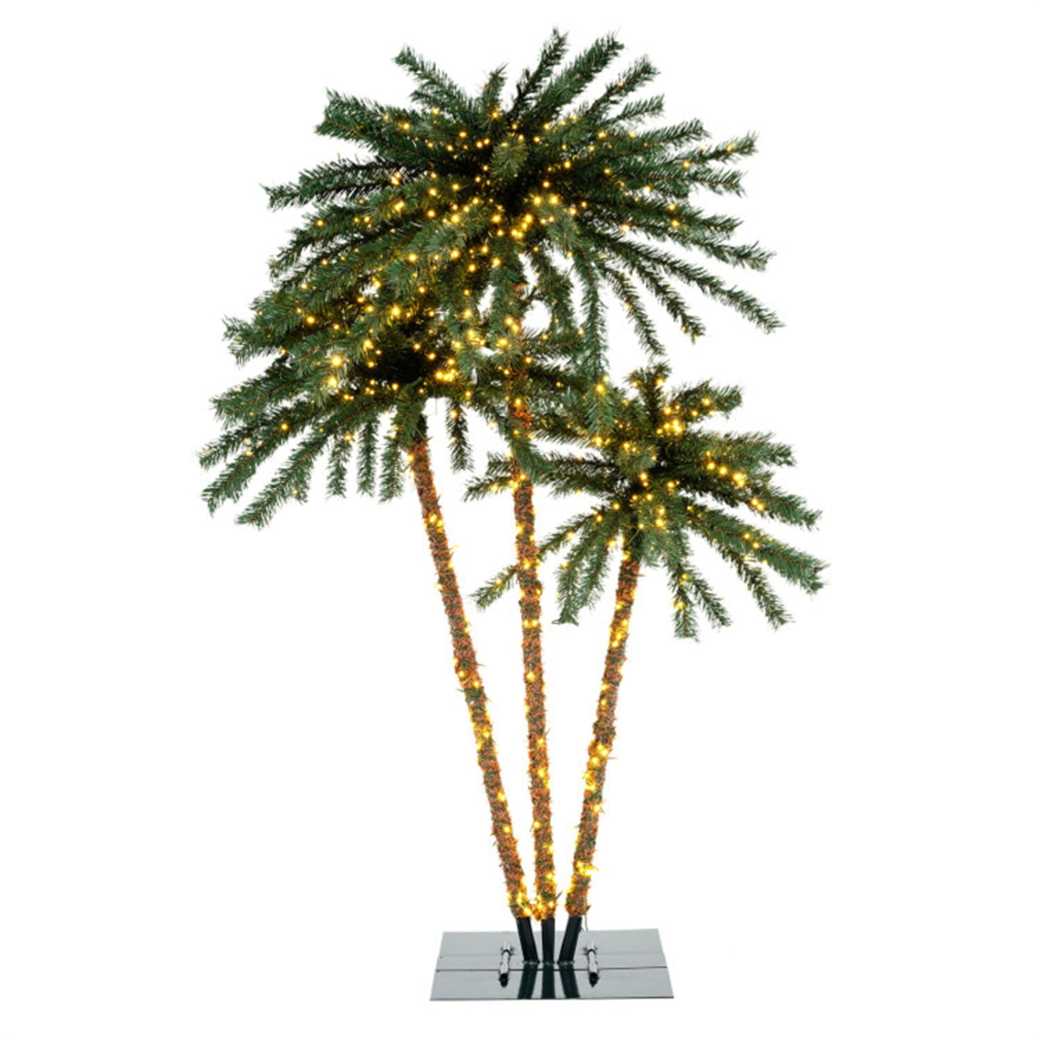 3-Piece Pre-Lit Palm Tree Set - 4/5/6ft Heights, 930 Warm White LEDs ...