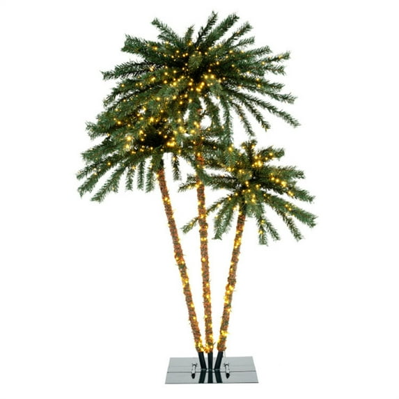3-Piece Pre-Lit Palm Tree Set - 4/5/6ft Heights, 930 Warm White LEDs ...