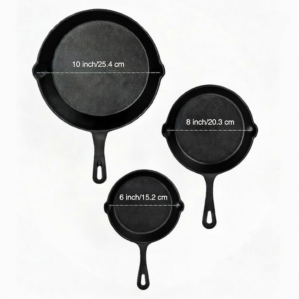 3-Piece Pre-Seasoned Cast Iron Skillet Set - 6", 8", 10" Frying Pans ...