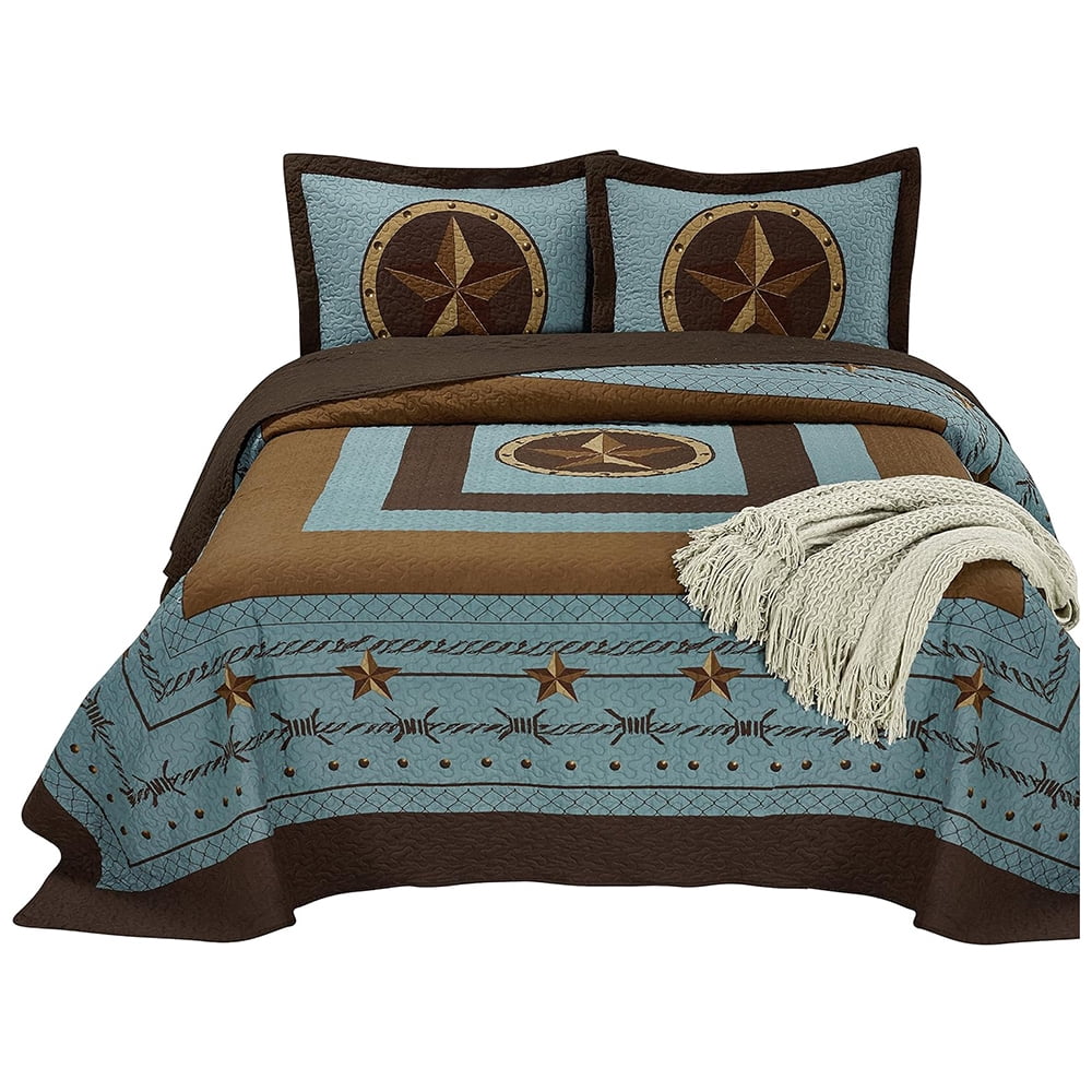 3-Piece Pre-Washed Star Oversized Bedspread Quilt Set, Bedding Coverlet ...