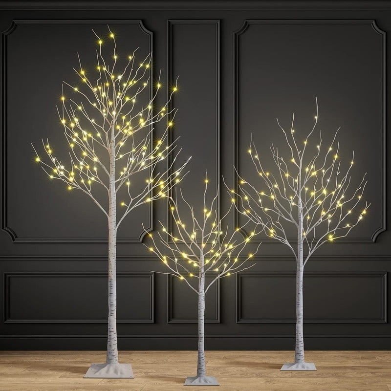 3 Piece Pre-lit Artificial Christmas Tree Set with Warm White Lights ...