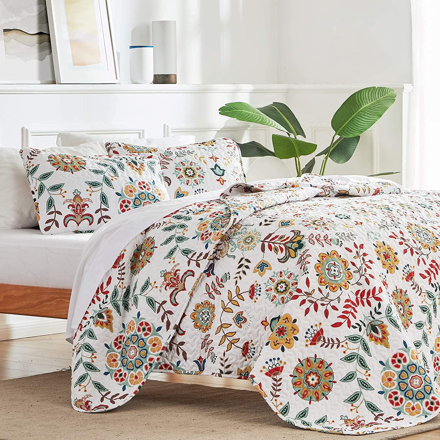 3-Piece Printed Quilt Set - King Size - Lightweight Reversible Bedding ...