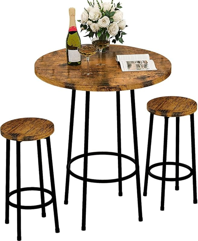 3 Piece Pub Dining Set, Modern Round bar Table and Stools for 2 Kitchen ...