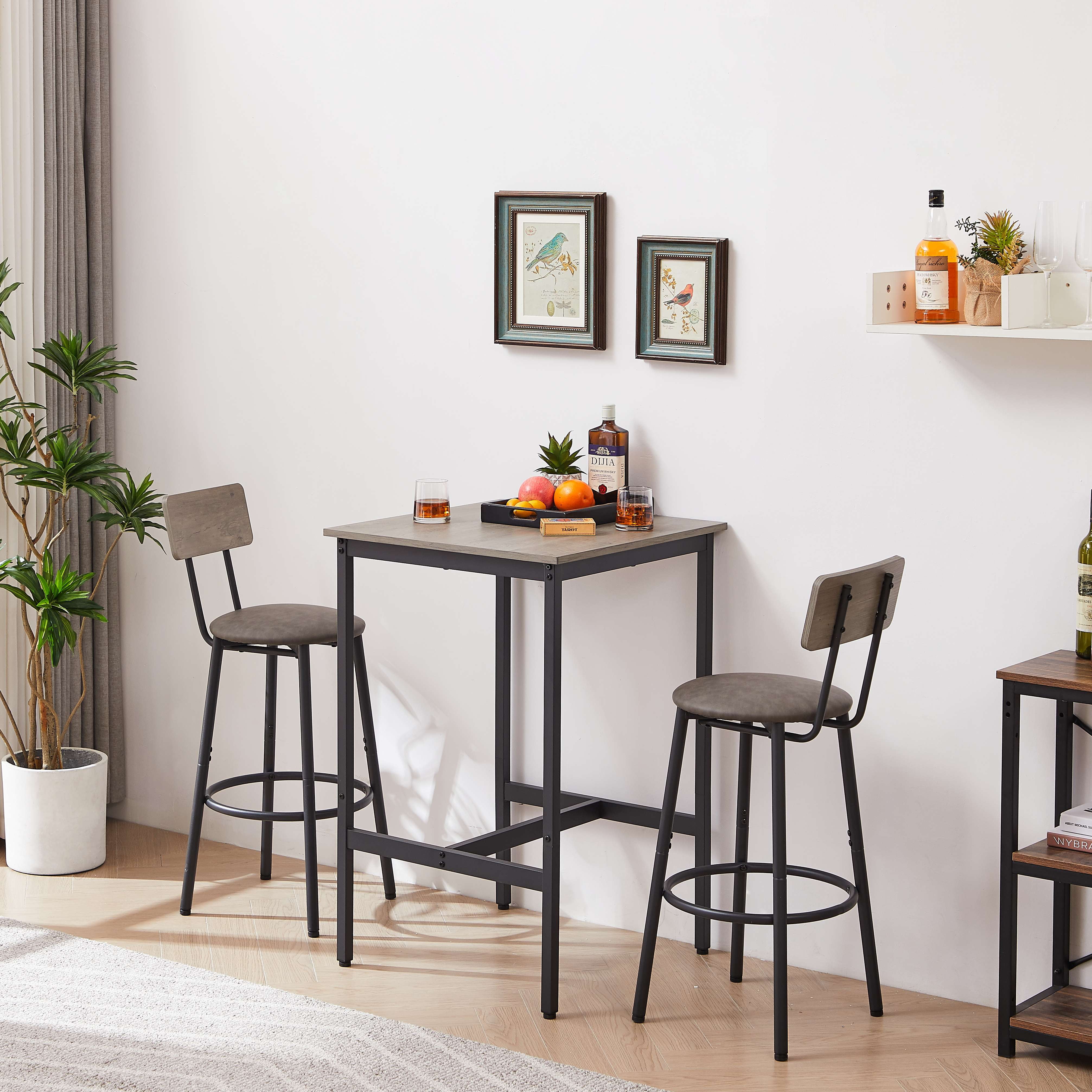 3 Piece Pub Dining Set, Square bar Table and Upholstered Stools Kitchen ...